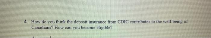 Solved 4. How do you think the deposit insurance from CDIC | Chegg.com