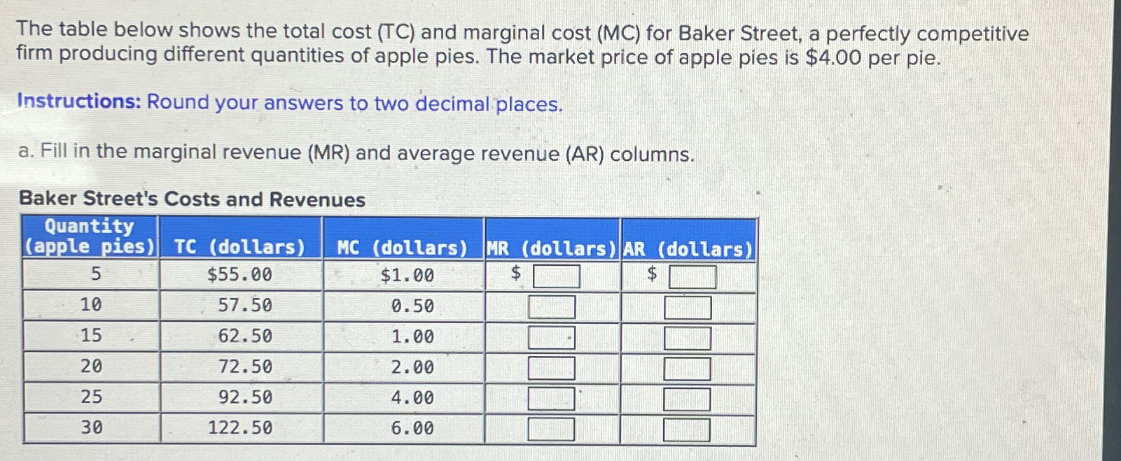 Solved The table below shows the total cost (TC) ﻿and | Chegg.com