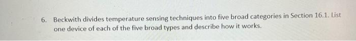 Solved 5. Beckwith divides temperature sensing techniques | Chegg.com