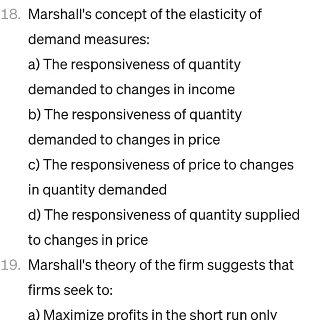 Solved Marshall's concept of the elasticity of demand | Chegg.com