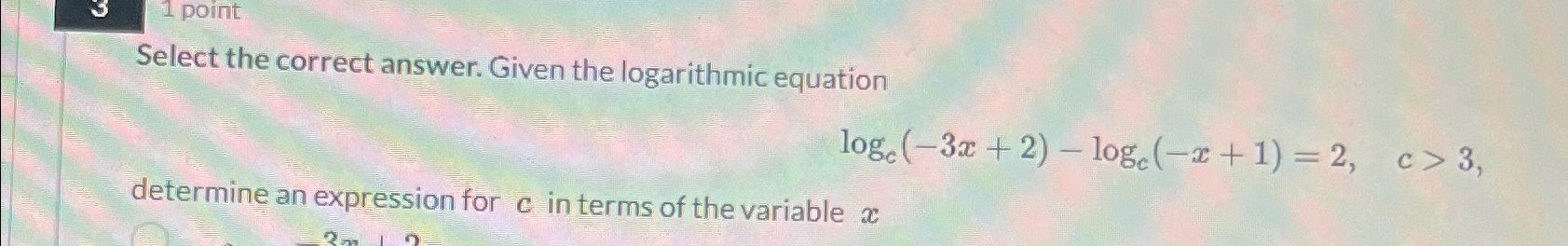 Solved 1 pointSelect the correct answer. Given the | Chegg.com Solved 1 pointSelect the correct answer. Given the | Chegg.com