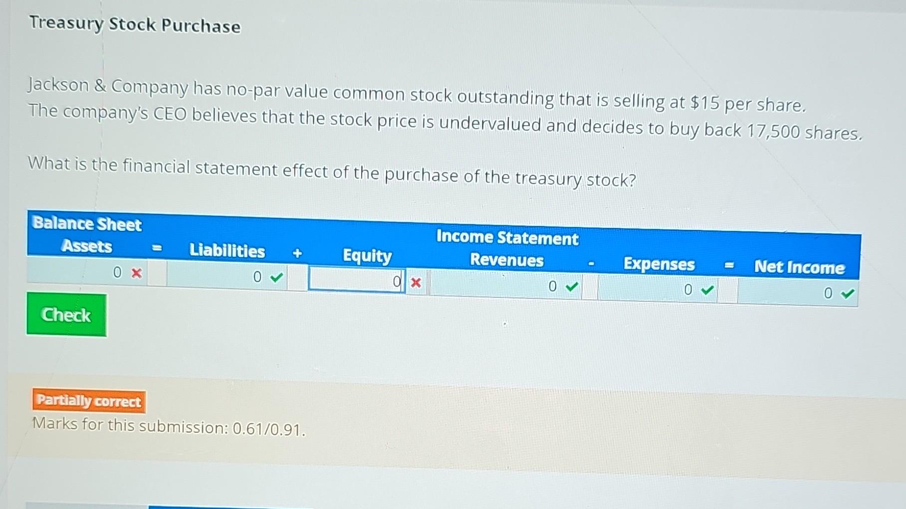 Solved Treasury Stock Purchase Jackson \& Company has no-par | Chegg.com