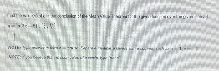 Solved Find the value(s) of c in the conclusion of the Mean | Chegg.com