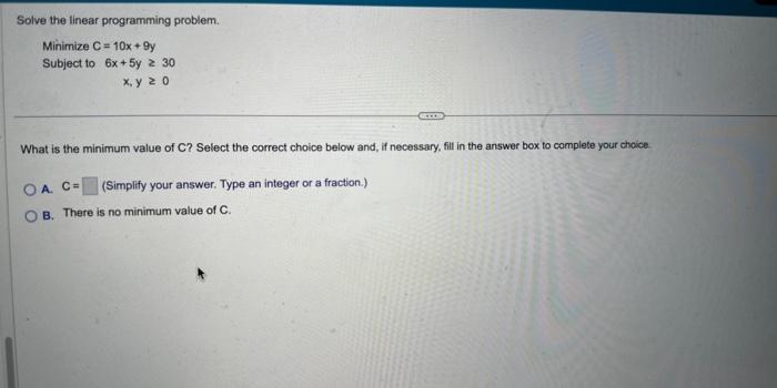 Solved Solve the linear programming problem. Minimize | Chegg.com