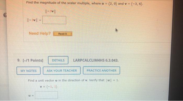 Solved Find the magnitude of the scalar multiple, where u = | Chegg.com