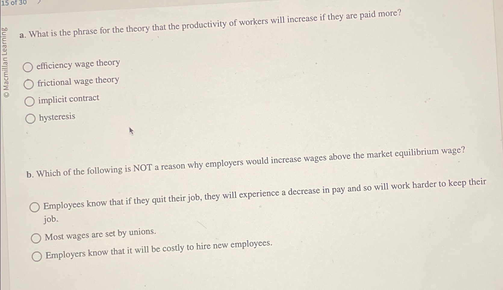 Solved efficiency wage theoryfrictional wage theoryimplicit | Chegg.com