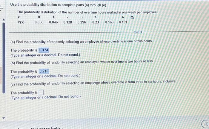 Solved Use the probability distribution to complete parts | Chegg.com