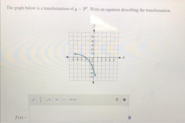 Solved The graph below is a transformation of y=2x. Write an | Chegg.com