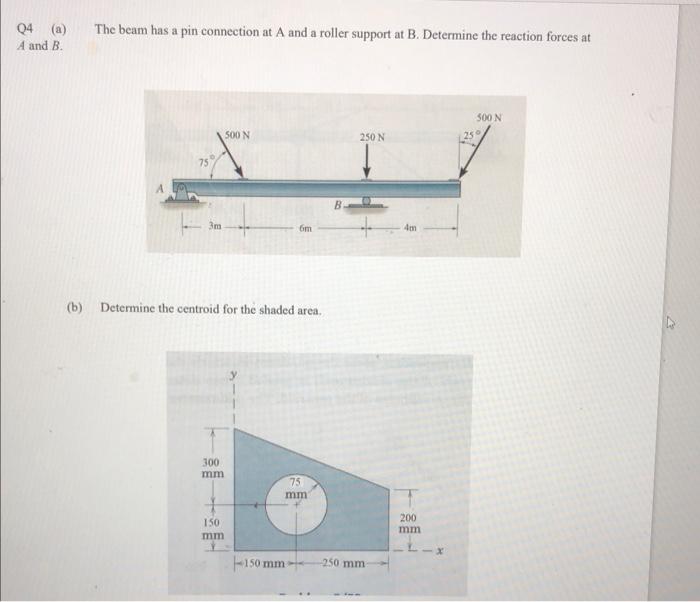 Solved 04 (a) A and B. The beam has a pin connection at A | Chegg.com