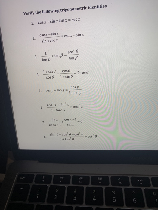 Solved Verify the following trigonometric identities. 1. cos | Chegg.com