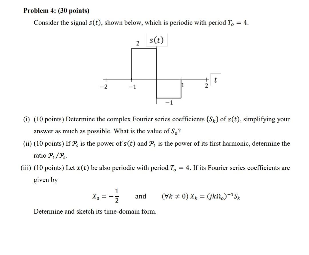 Solved Problem 4: (30 points) Consider the signal s(t), | Chegg.com