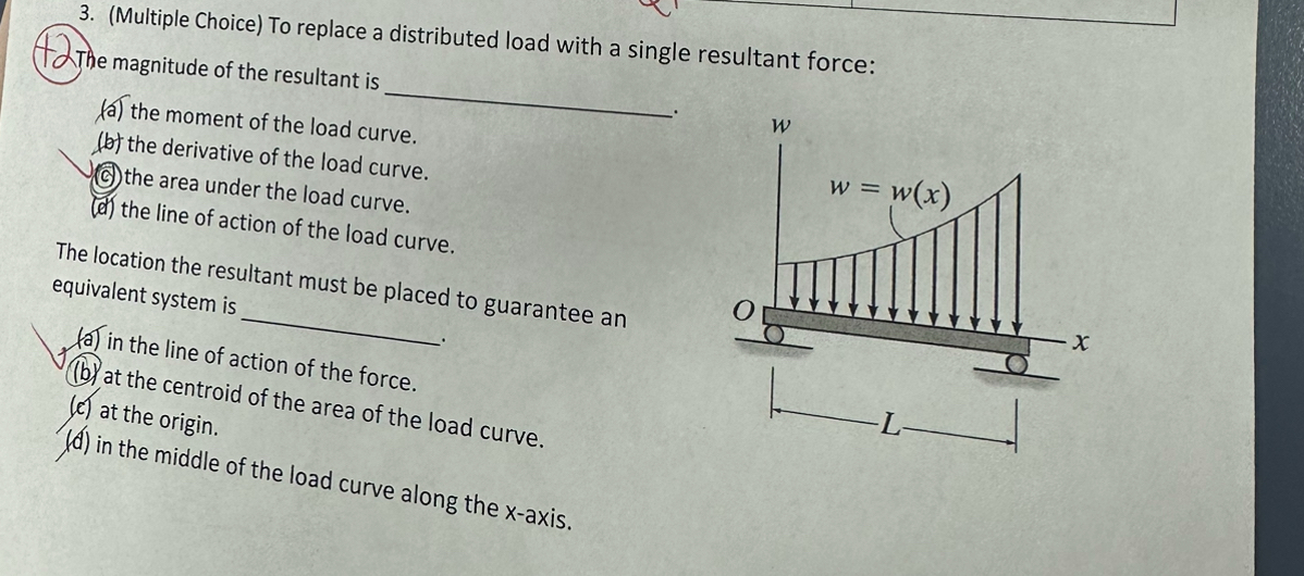 Solved (Multiple Choice) ﻿To replace a distributed load with | Chegg.com