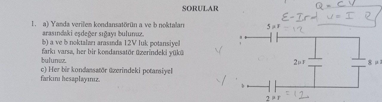 Solved SORULARa) ﻿Yanda verilen kondansatörün a ve b | Chegg.com