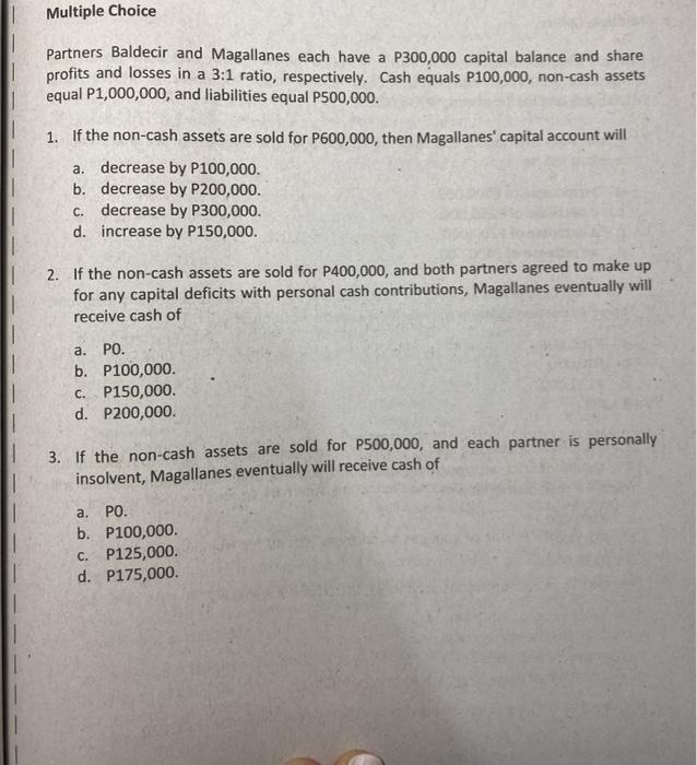 Solved Multiple Choice Partners Baldecir and Magallanes each | Chegg.com