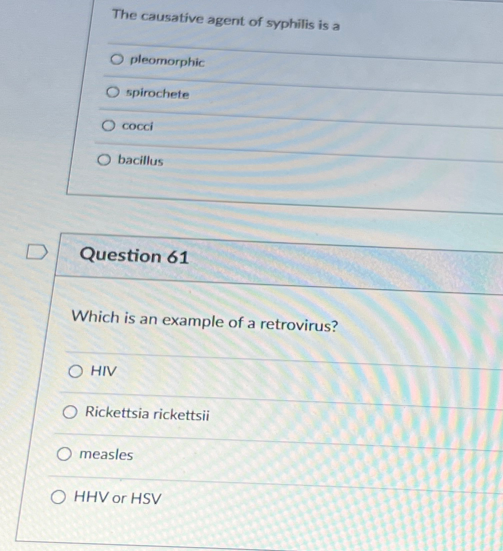 Solved The causative agent of syphilis is | Chegg.com