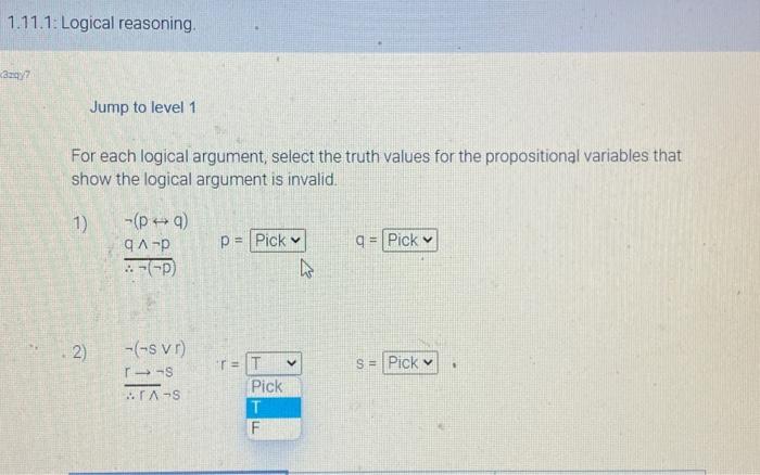 Solved 1.11.1: Logical reasoning. Bzqy7 Jump to level 1 For | Chegg.com