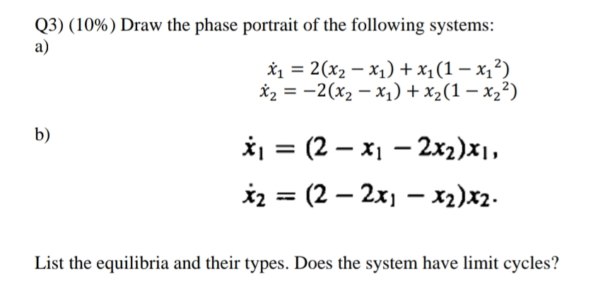 Solved List the equilibria and their types. Does the system | Chegg.com