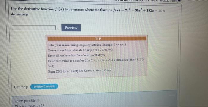 Solved Use the derivative function f′(x) to determine where | Chegg.com