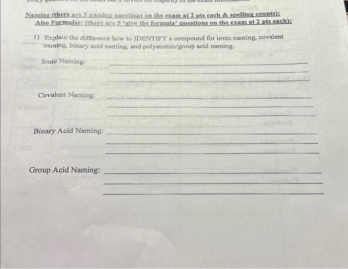 Solved Naming (there are 5 naming questions on the exam at 2 | Chegg.com