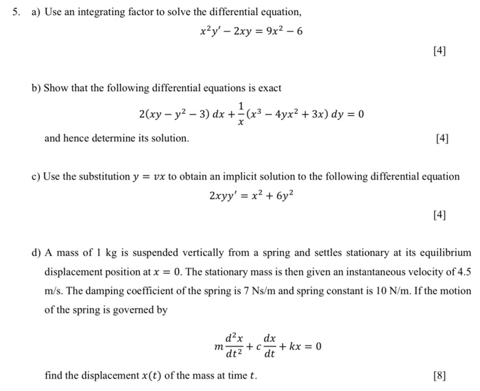 Solved 5. a) Use an integrating factor to solve the | Chegg.com