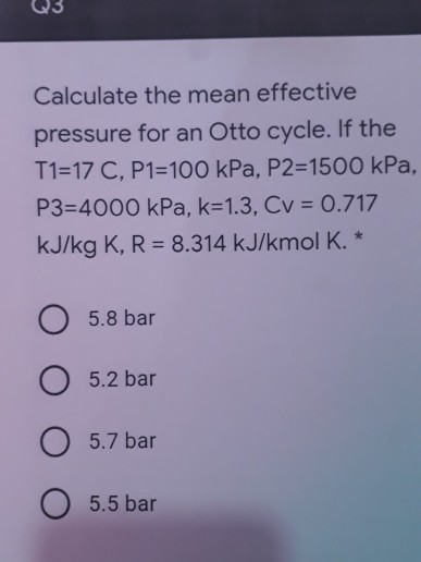 Solved Calculate the mean effective pressure for an Otto | Chegg.com