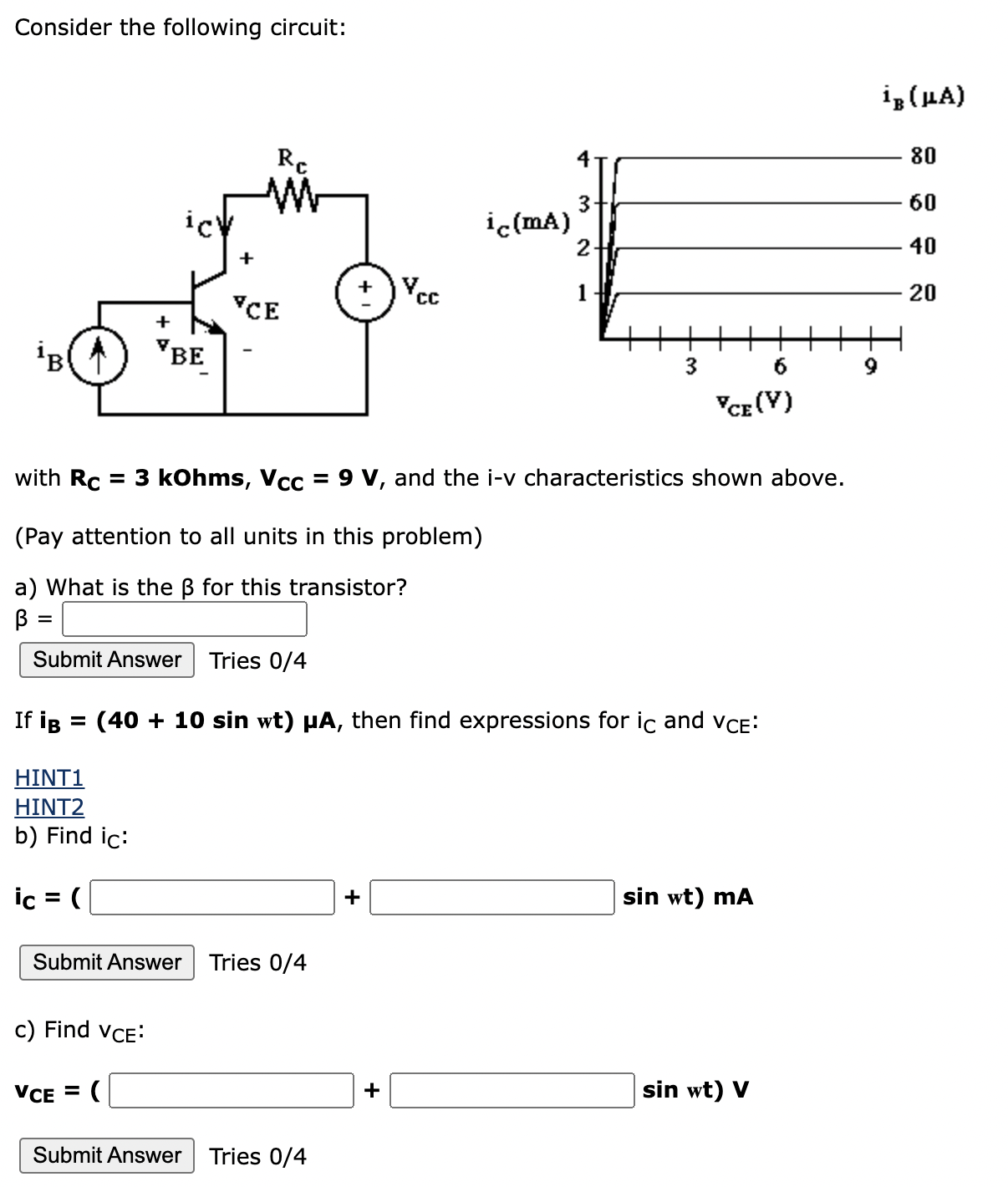 Solved Consider the following circuit:iB(μA)with | Chegg.com
