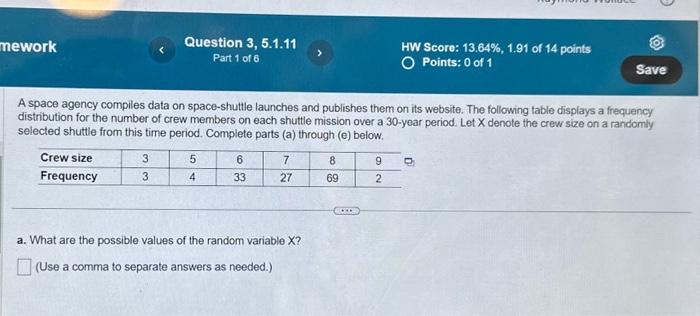 Solved mework Crew size Frequency Question 3, 5.1.11 Part 1 | Chegg.com