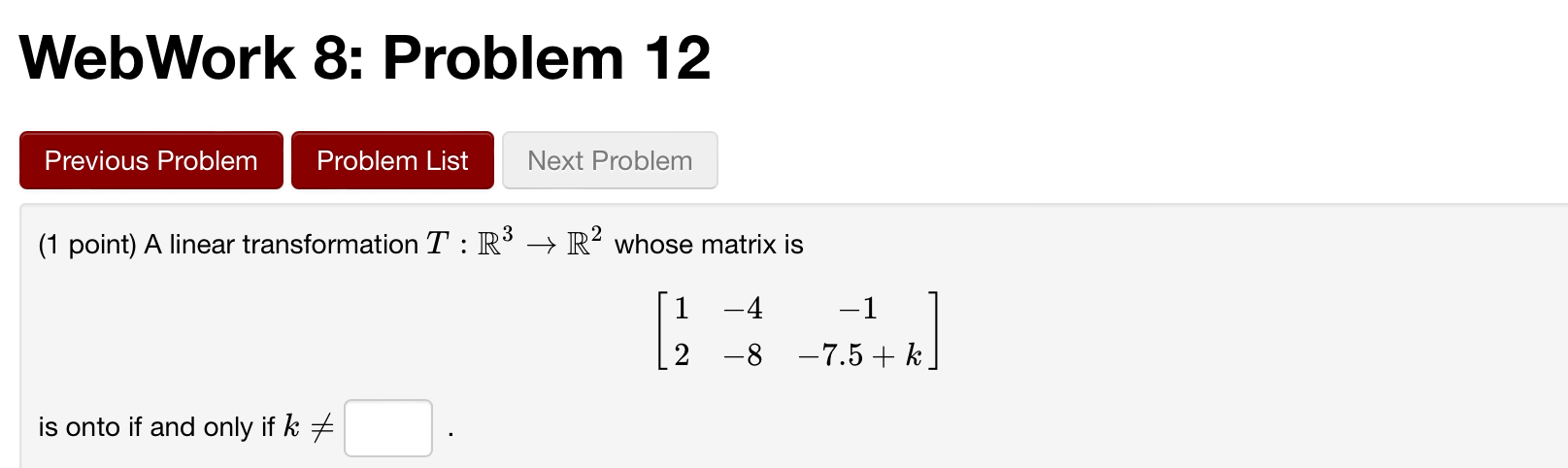 Solved WebWork 8: Problem 12(1 ﻿point) ﻿A linear | Chegg.com