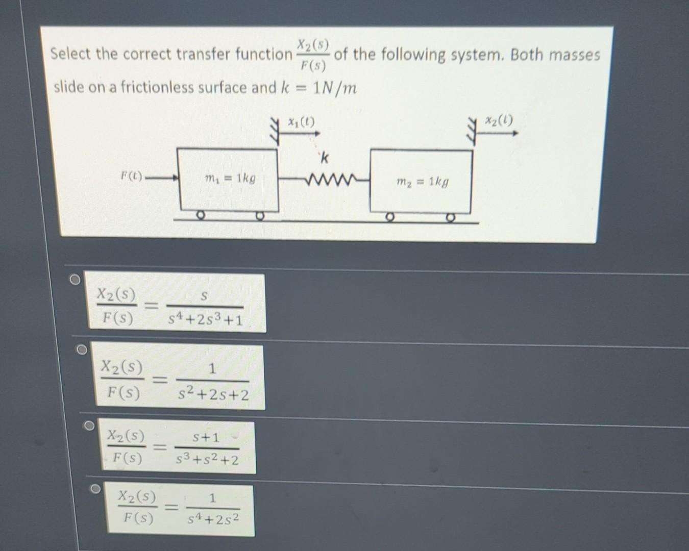 Select the correct transfer function \\( | Chegg.com