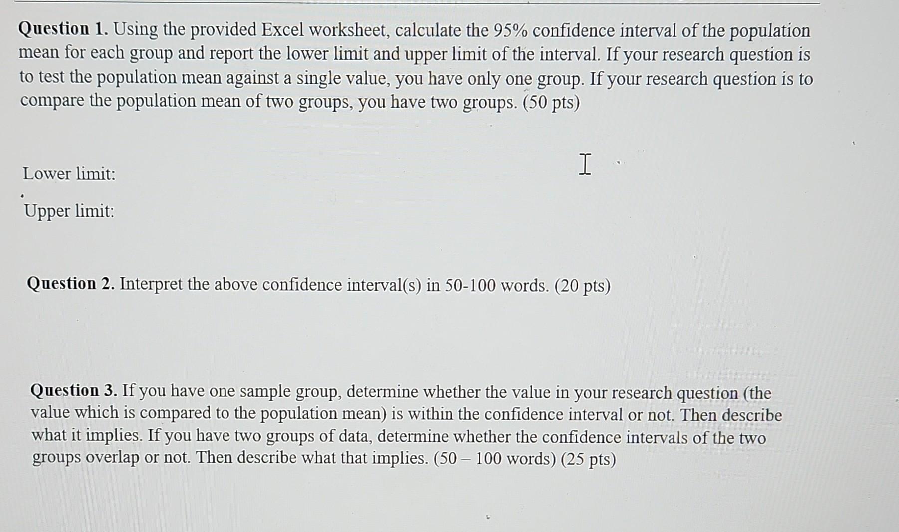 Solved Question 1. Using the provided Excel worksheet, | Chegg.com