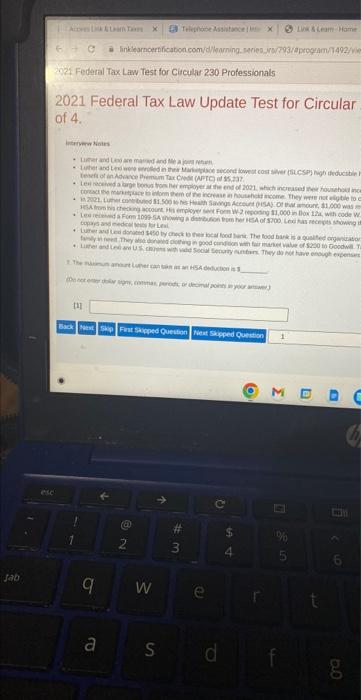 2021 Federal Tax Law Update Test for Circular of 4 . | Chegg.com