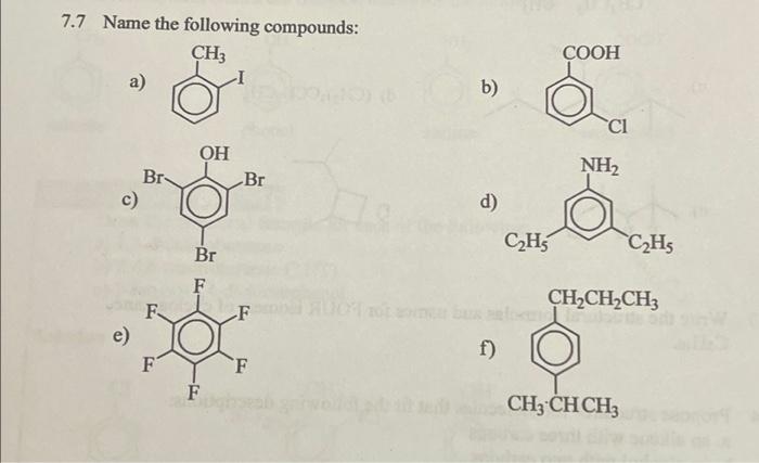 Solved 7.7 Name the following compounds: CH3 a) c) e) Br F F | Chegg.com
