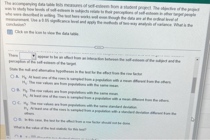 Solved Self-esteem Measures for Subject and TargetThe | Chegg.com