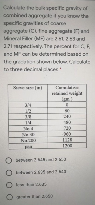 Solved Calculate the bulk specific gravity of combined | Chegg.com