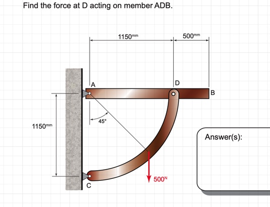 Solved Find the force at D acting on member ADB. | Chegg.com