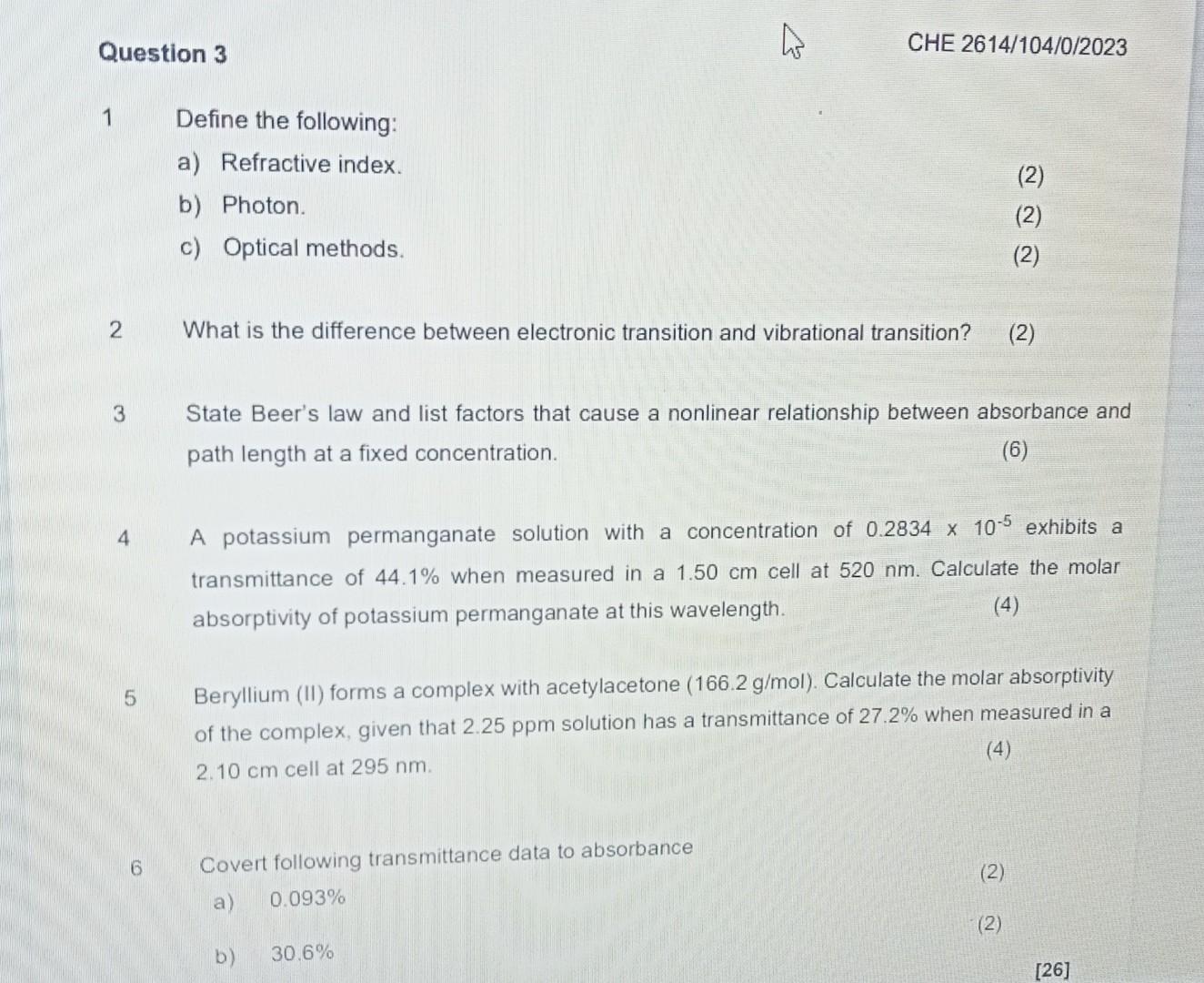 Solved 1 Define the following: a) Refractive index. (2) b) | Chegg.com