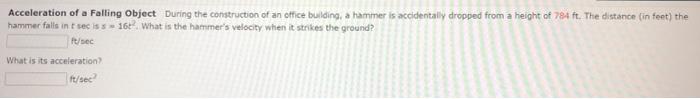 Solved Acceleration of a Falling Object During the | Chegg.com