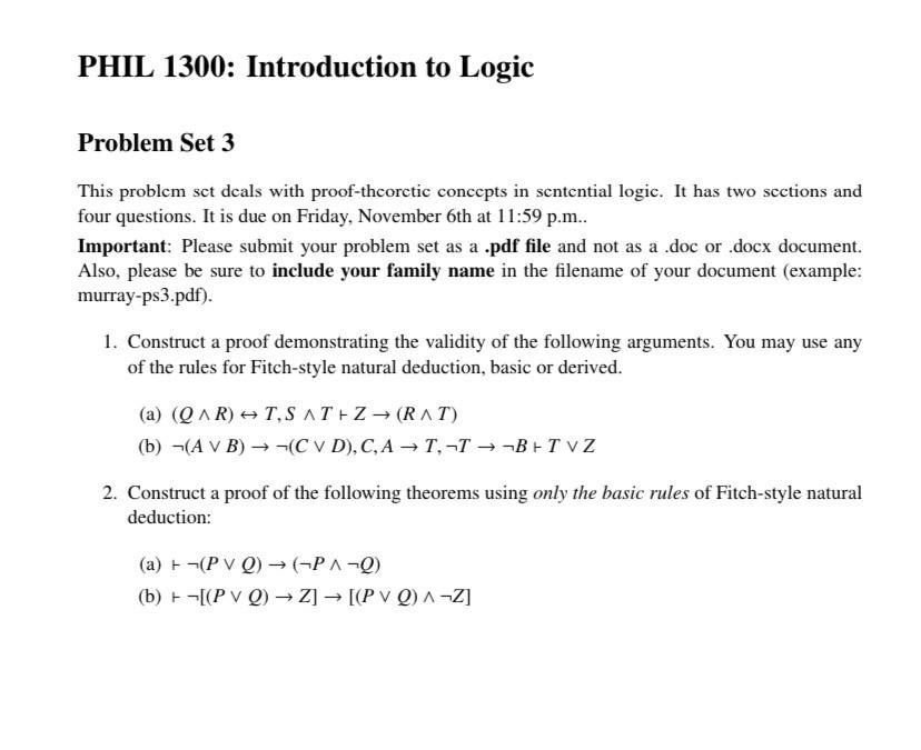 Solved PHIL 1300: Introduction to Logic Problem Set 3 This | Chegg.com
