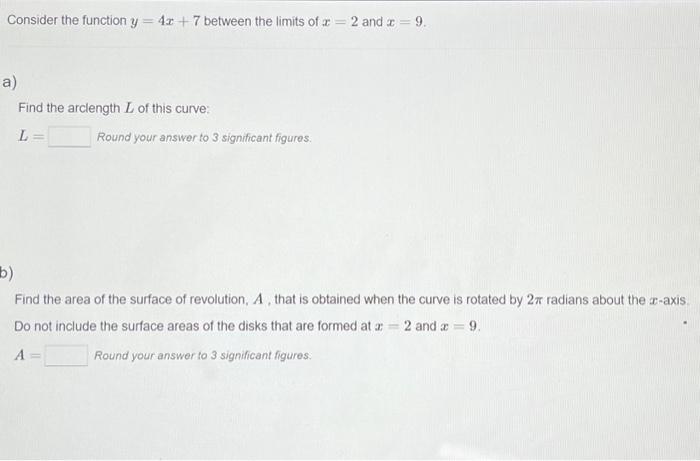 Solved Consider the function y=4x+7 between the limits of | Chegg.com