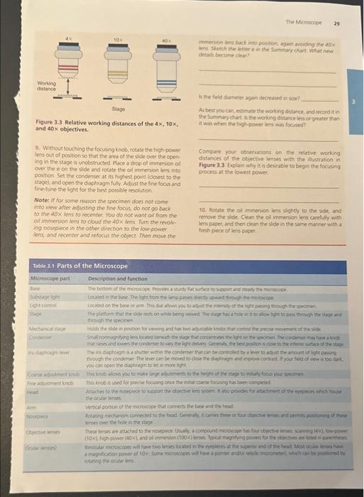 Solved Working distance Base Substage light Light control | Chegg.com