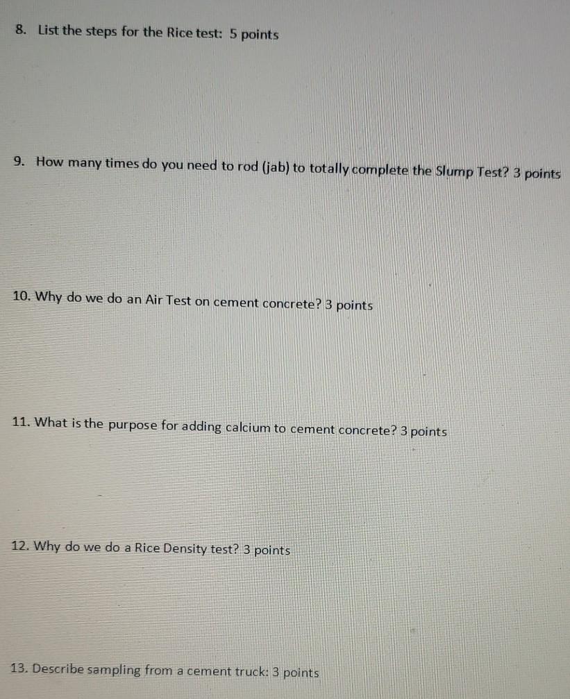 Solved 1. Define Coarse Aggregate: 2 points 2. Name two | Chegg.com