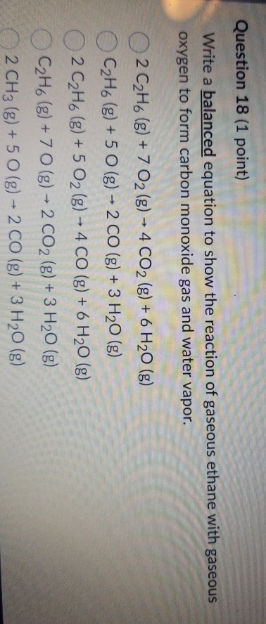 Solved Question 18 (1 point) Write a balanced equation to | Chegg.com
