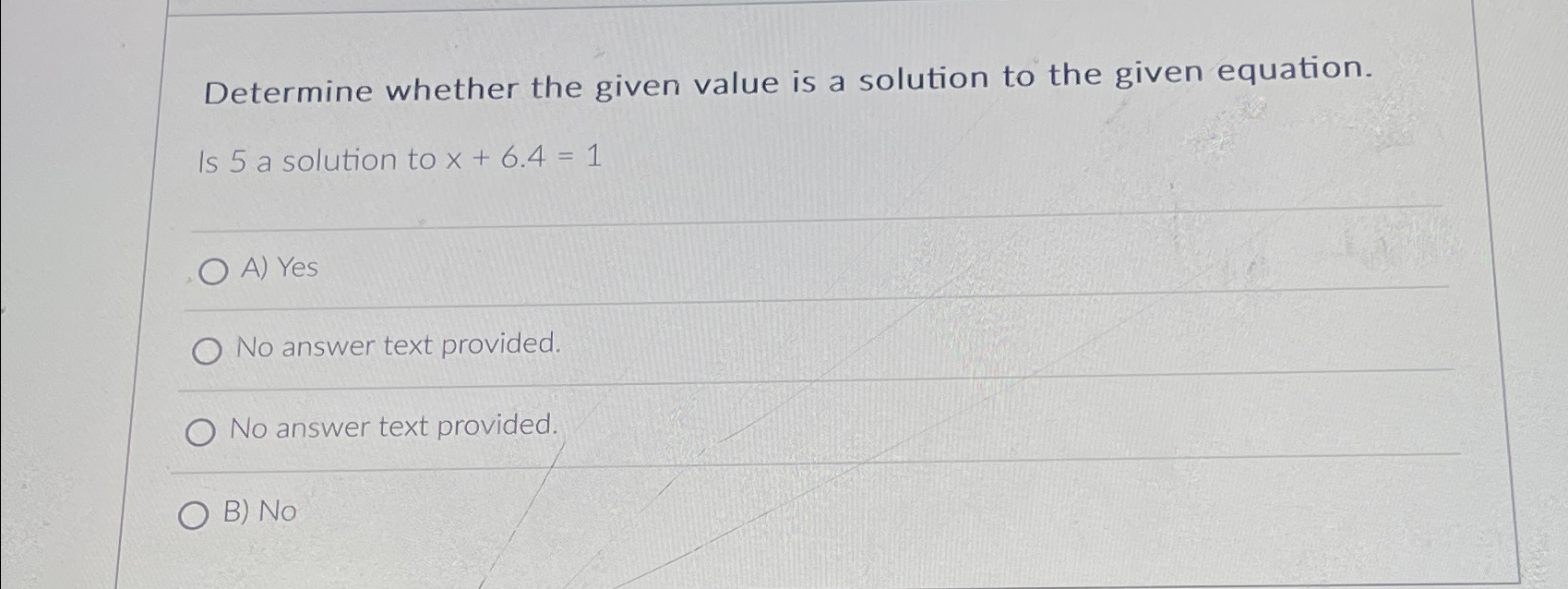 Solved Determine whether the given value is a solution to | Chegg.com