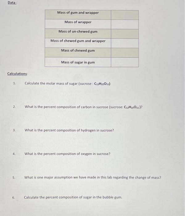 Solved 1. Calculate the molar mass of sugar (sucrose: | Chegg.com