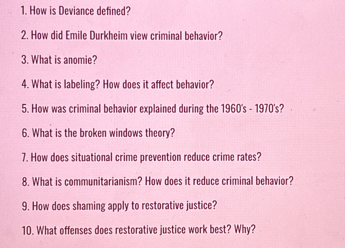 Solved How is Deviance defined?How did Emile Durkheim view | Chegg.com