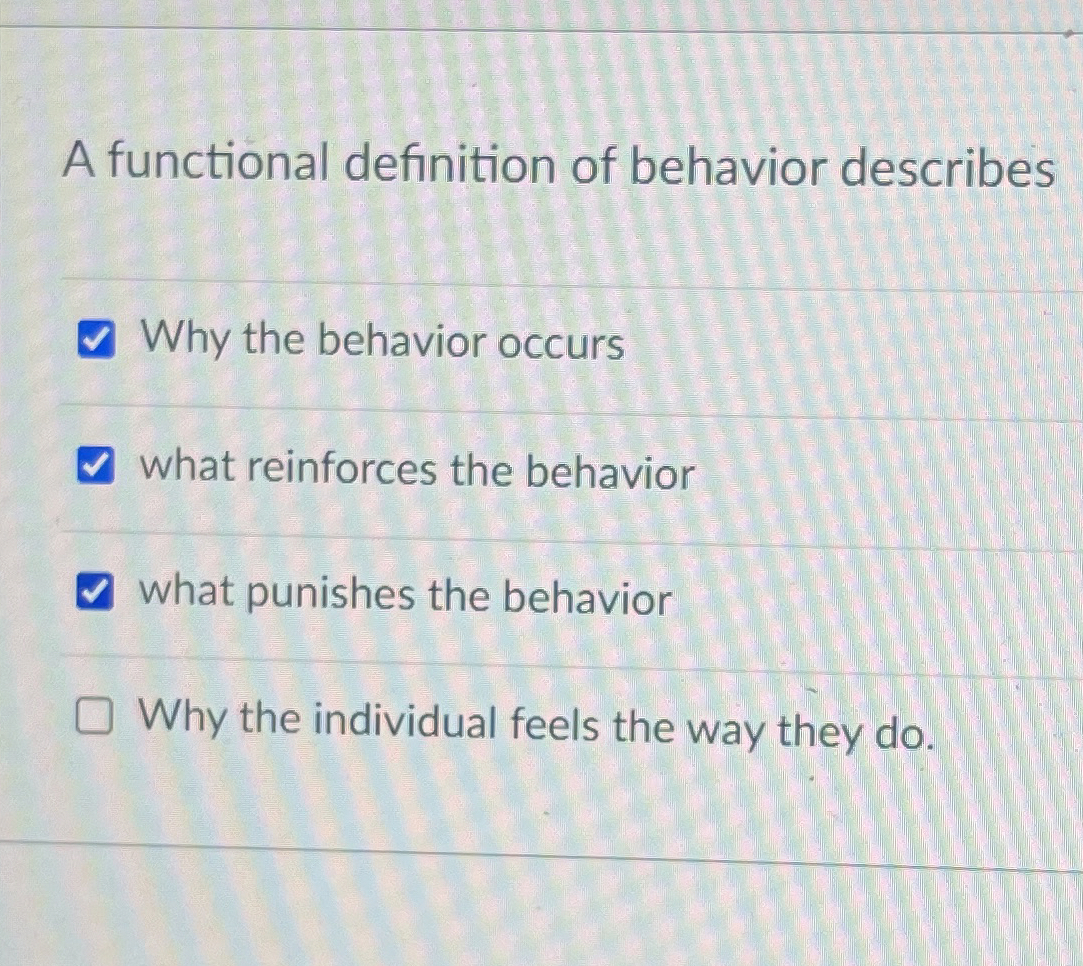 Solved A functional definition of behavior describesWhy the | Chegg.com
