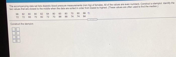 Solved The accompanying data set lists diastolic blood | Chegg.com