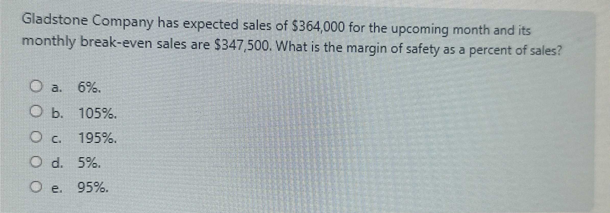 Solved Gladstone Company has expected sales of $364,000 ﻿for | Chegg.com