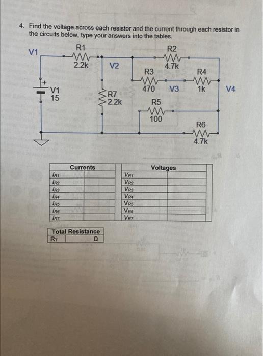 Solved 4. Find the voltage across each resistor and the | Chegg.com