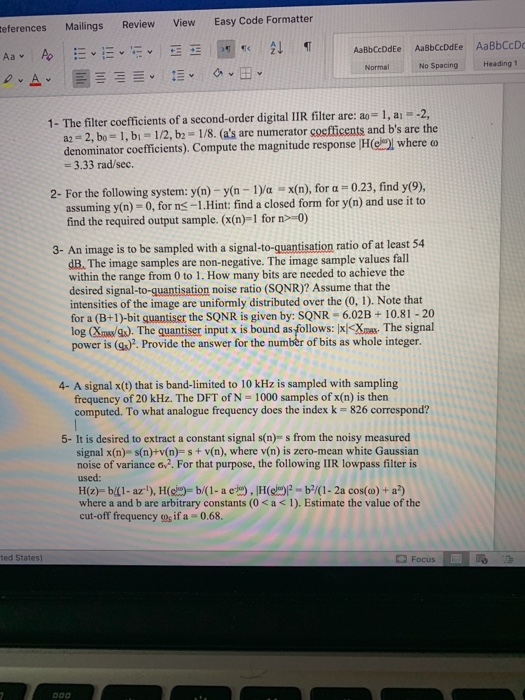 Solved references Mailings Review View Easy Code Formatter | Chegg.com